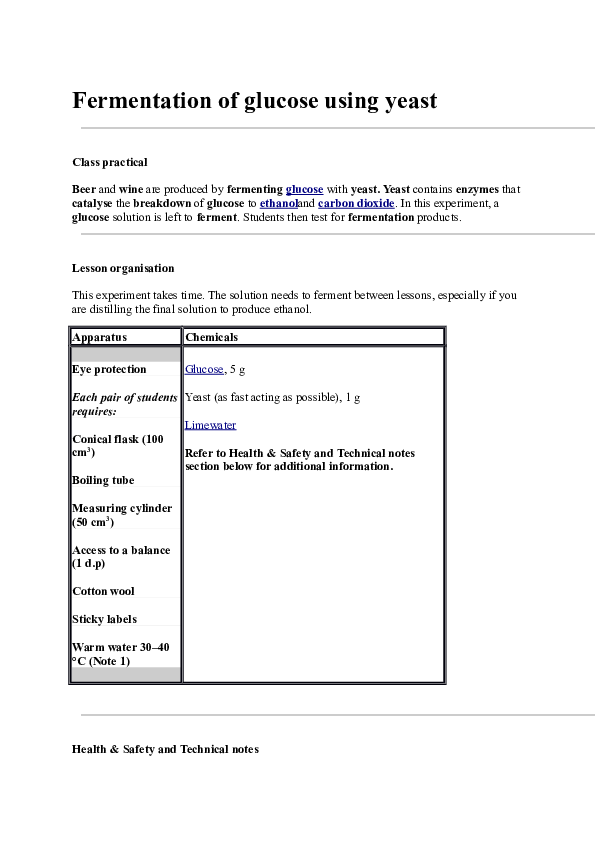 (DOC) Fermentation of glucose using yeast