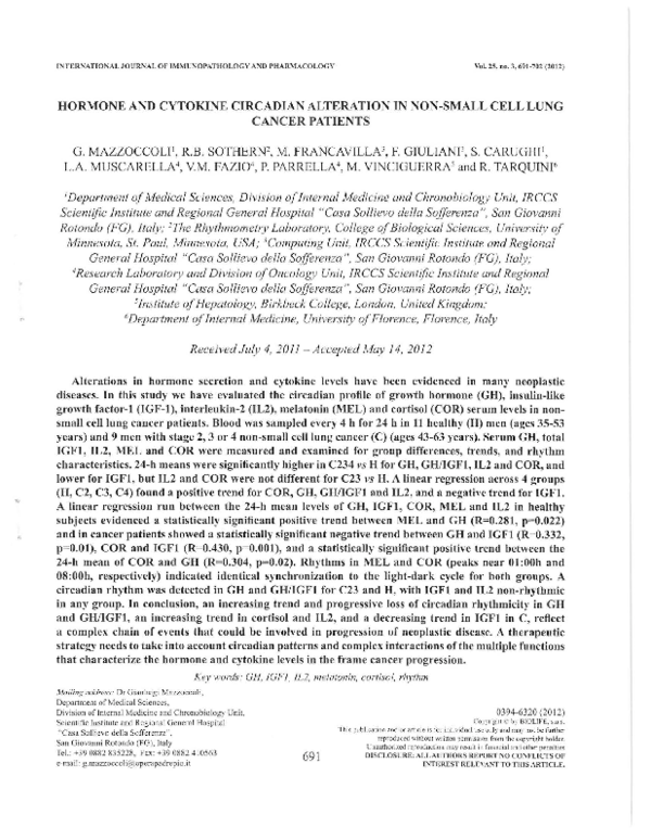 (PDF) Hormone and cytokine circadian alteration in non-small cell lung ...