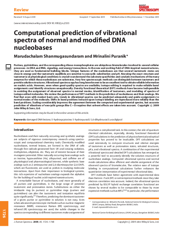 (PDF) Computational prediction of vibrational spectra of normal and modified DNA nucleobases