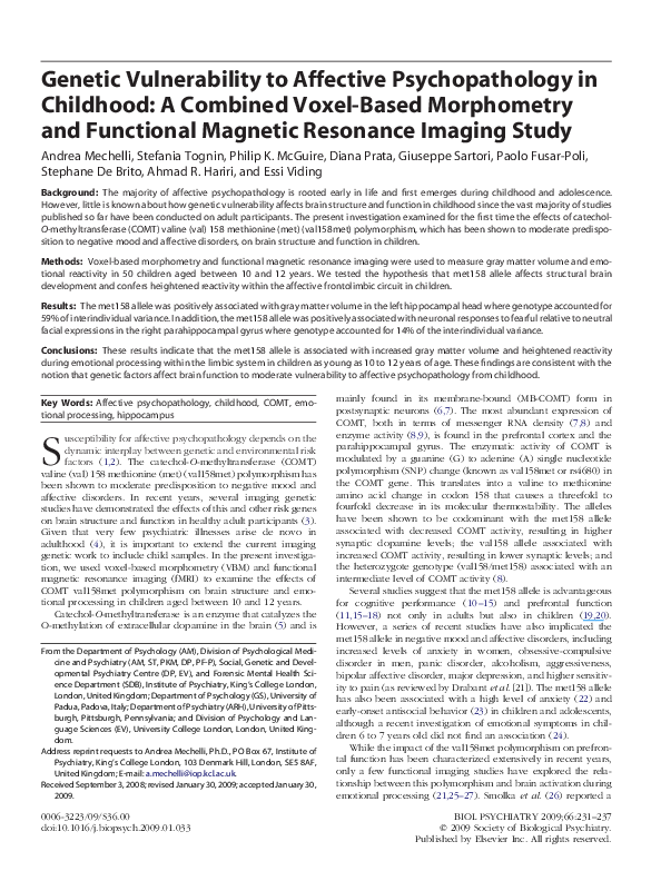 (PDF) Genetic Vulnerability to Affective Psychopathology in Childhood ...