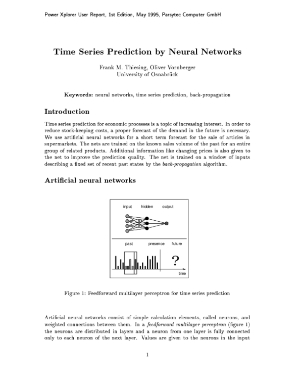 Pdf Time Series Prediction By Neural Networks