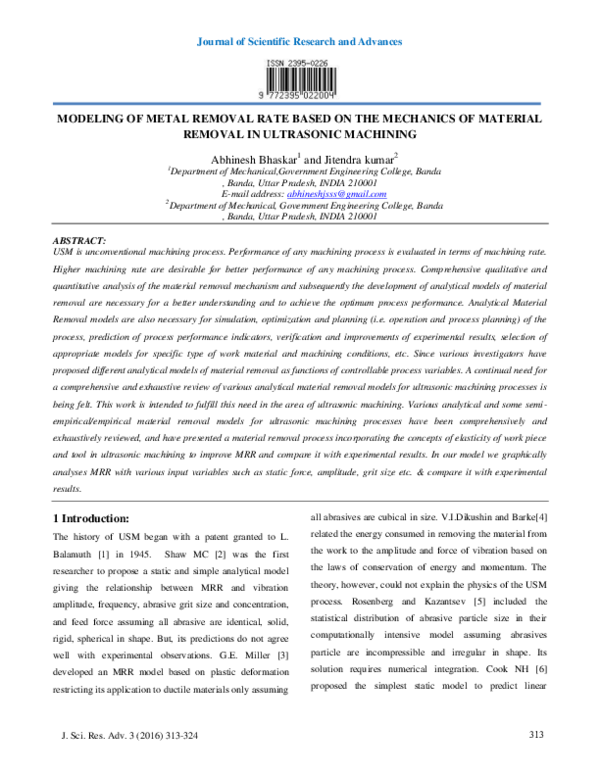 (PDF) MODELING OF METAL REMOVAL RATE BASED ON THE MECHANICS OF MATERIAL ...
