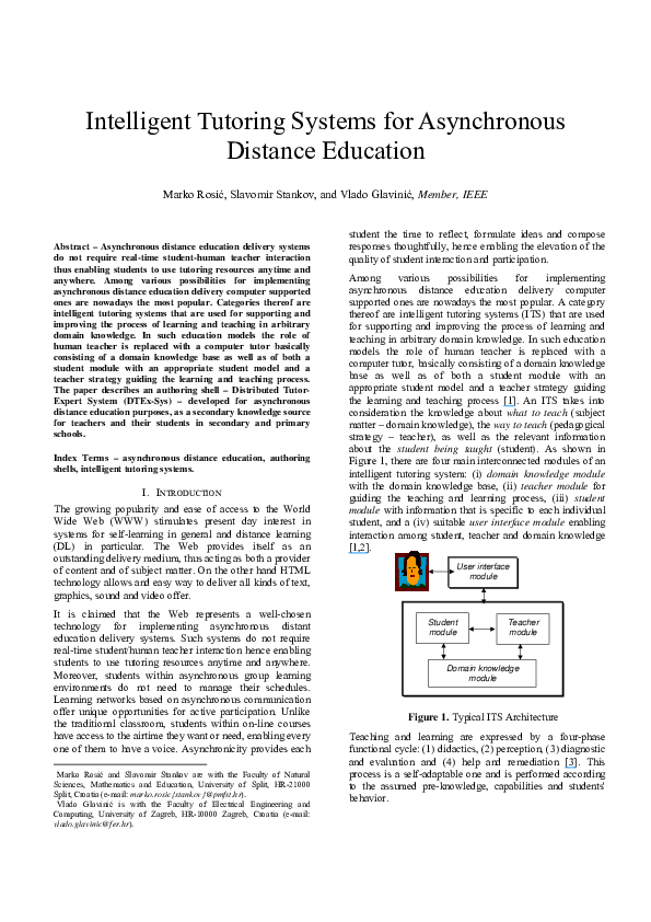 (PDF) Intelligent tutoring systems for asynchronous distance education
