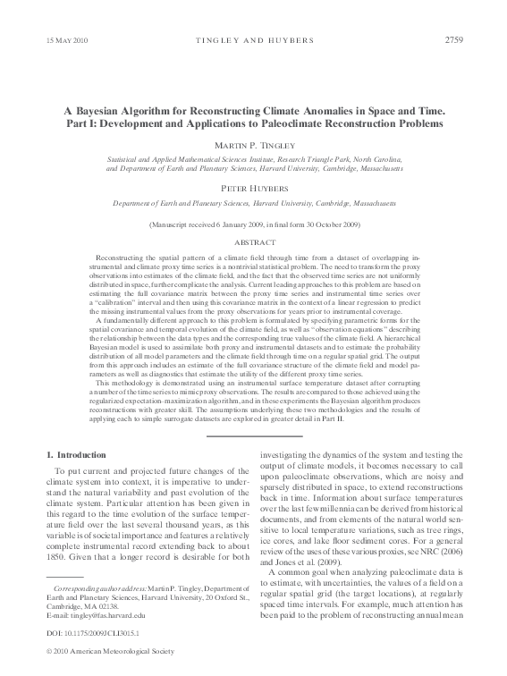 (PDF) A Bayesian Algorithm for Reconstructing Climate Anomalies in ...