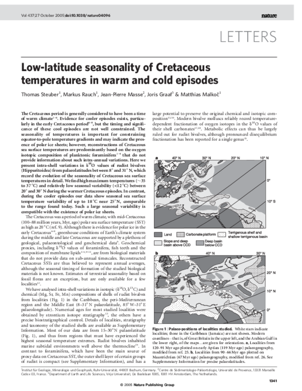 (PDF) Low-latitude seasonality of Cretaceous temperatures in warm and ...