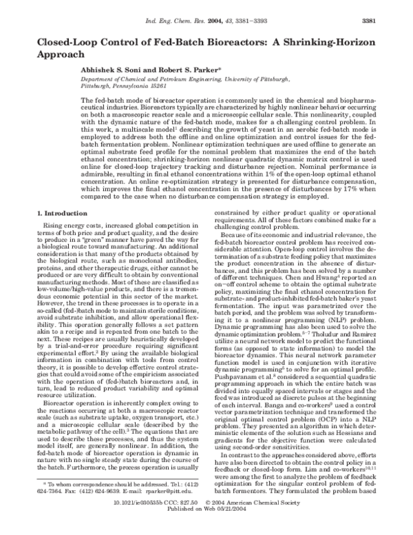 (PDF) Closed-Loop Control of Fed-Batch Bioreactors: A Shrinking-Horizon Approach