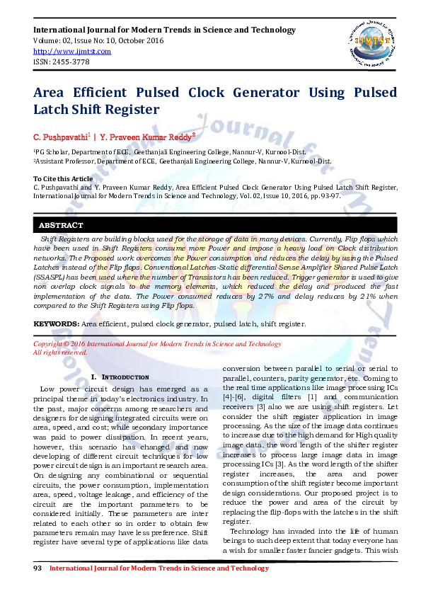 (PDF) Area Efficient Pulsed Clock Generator Using Pulsed Latch Shift Register