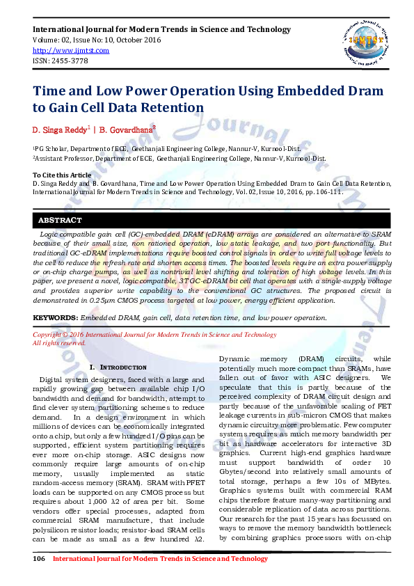 (PDF) Time and Low Power Operation Using Embedded Dram to Gain Cell Data Retention