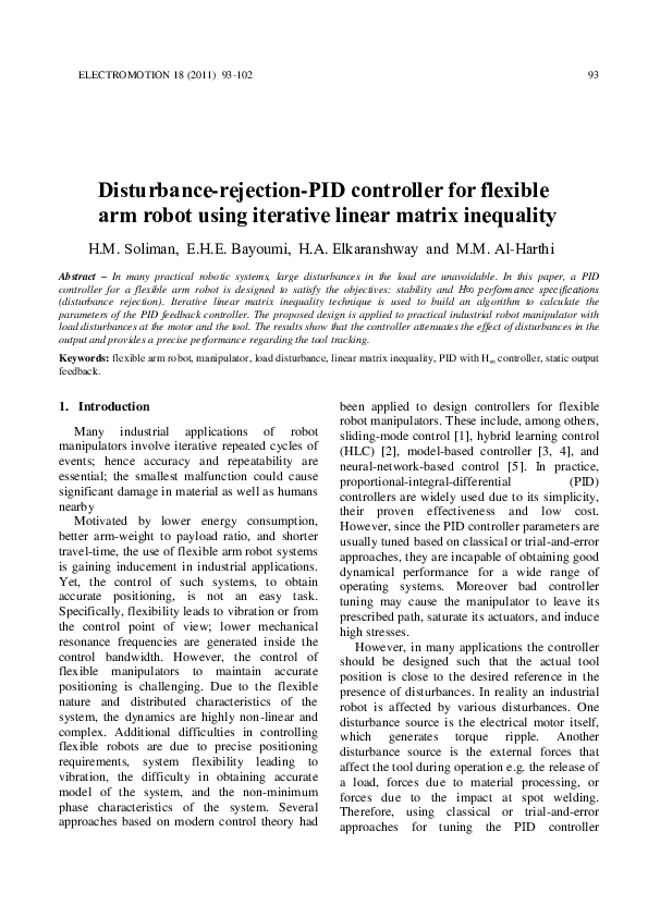 (PDF) Disturbance-Rejection-PID Controller For Flexible-Arm-Robot Using Iterative Linear Matrix ...