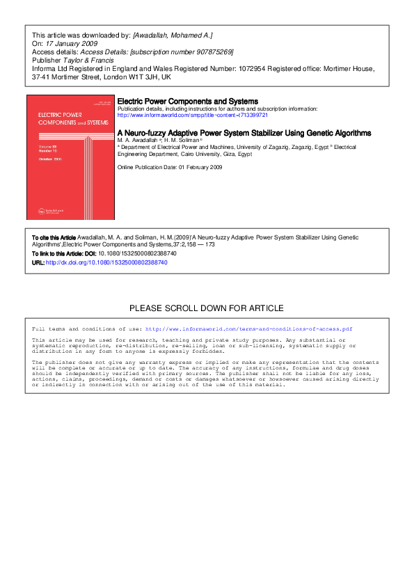 (PDF) A Neuro-fuzzy Adaptive Power System Stabilizer Using Genetic Algorithms