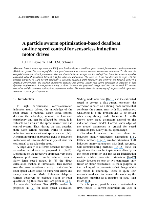 Pdf A Particle Swarm Optimization Based Deadbeat On Line Speed Control For Sensorless