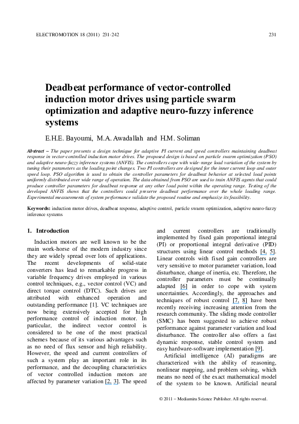 Pdf Deadbeat Performance Of Vector Controlled Induction Motor Drives Using Particle Swarm