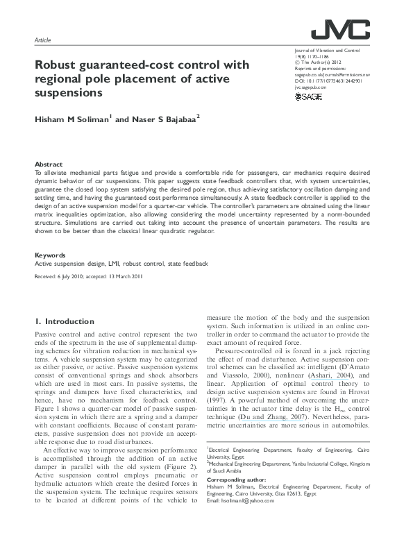 (PDF) Robust guaranteed-cost control with regional pole placement of active suspensions