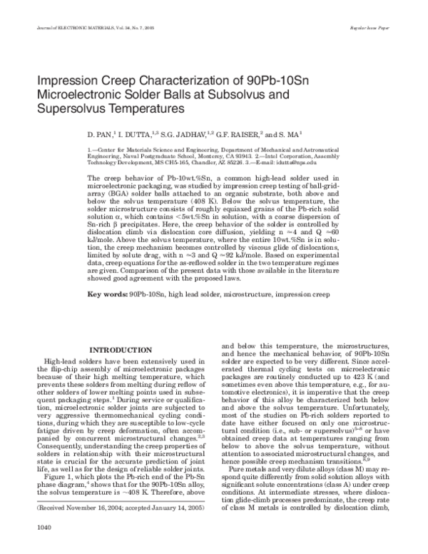 (PDF) Impression creep characterization of 90Pb10Sn microelectronic ...
