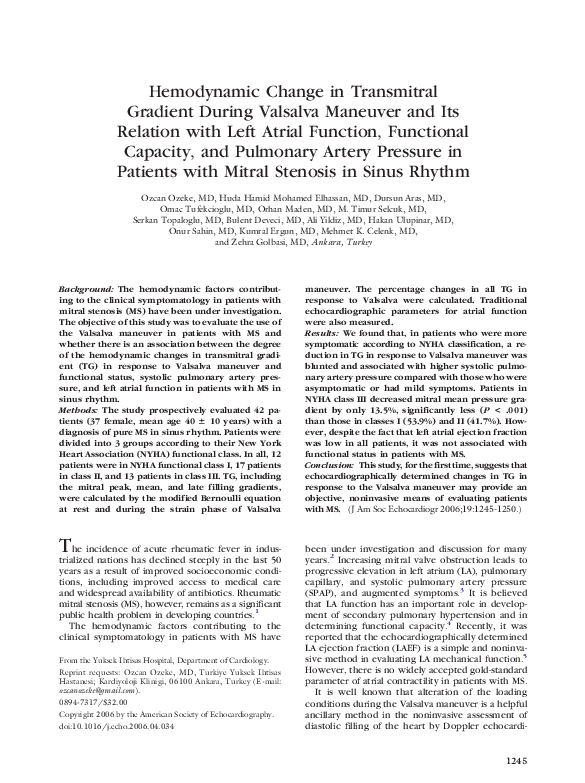 (PDF) Hemodynamic Change in Transmitral Gradient During Valsalva ...