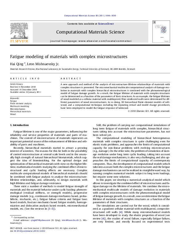 (PDF) Fatigue modeling of materials with complex microstructures