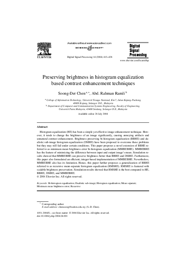 Pdf Preserving Brightness In Histogram Equalization Based Contrast Enhancement Techniques