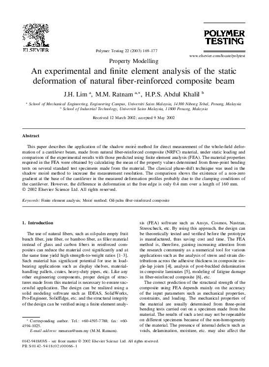 Pdf An Experimental And Finite Element Analysis Of The Static
