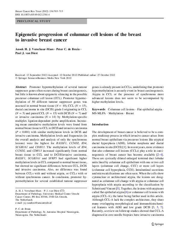 (PDF) Epigenetic progression of columnar cell lesions of the breast to ...