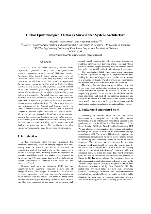 (PDF) Global Epidemiological Outbreak Surveillance System Architecture