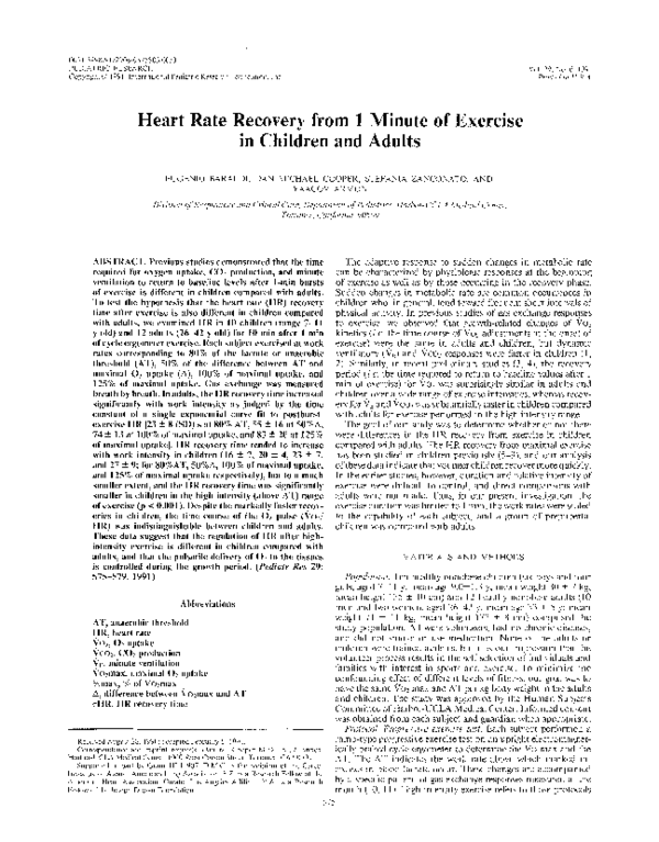 (PDF) Heart Rate Recovery from 1 Minute of Exercise in Children and Adults