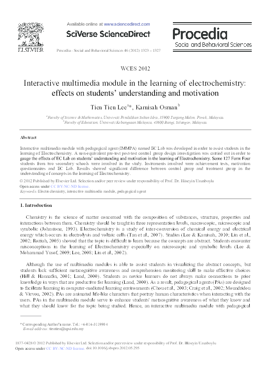 (PDF) Interactive multimedia module in the learning of electrochemistry
