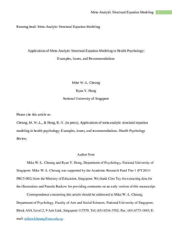(PDF) Applications of Meta-Analytic Structural Equation Modeling in ...
