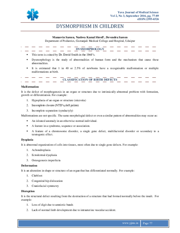 (PDF) DYSMORPHISM IN CHILDREN
