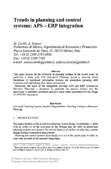 (PDF) Trends in planning and control systems: APS — ERP integration