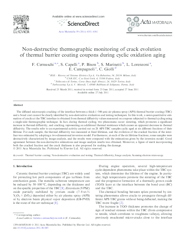 (PDF) Non-destructive thermographic monitoring of crack evolution of thermal barrier coating ...
