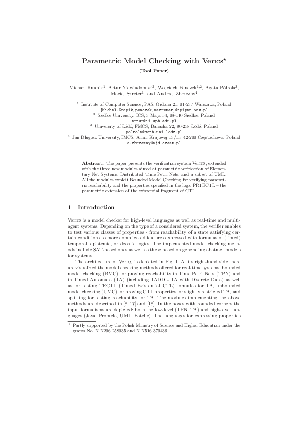 (PDF) Parametric Model Checking with VerICS