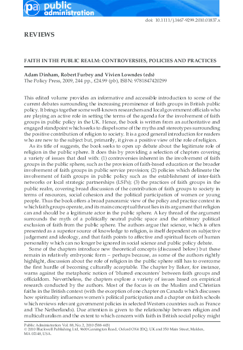 (PDF) FAITH IN THE PUBLIC REALM: CONTROVERSIES, POLICIES AND PRACTICES ...