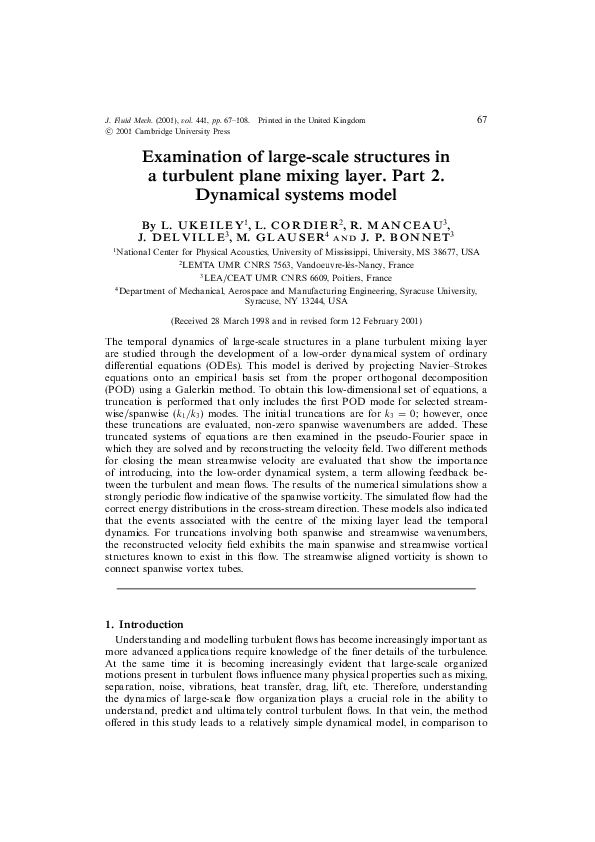 Pdf Examination Of Large Scale Structures In A Turbulent Plane Mixing Layer Part 2 Dynamical