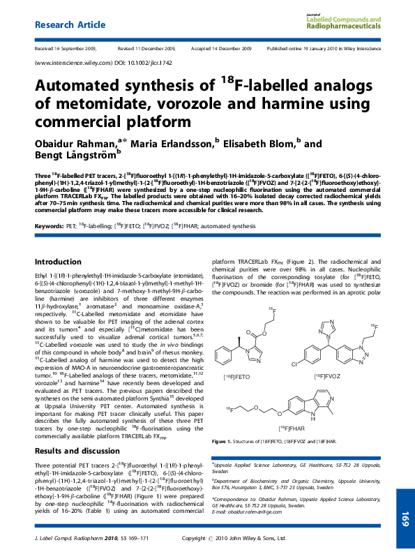 (PDF) Automated synthesis of 18 F-labelled analogs of metomidate ...
