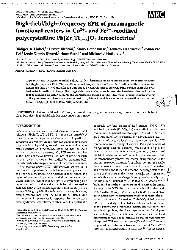 (PDF) High-field/high-frequency EPR of paramagnetic functional centers ...