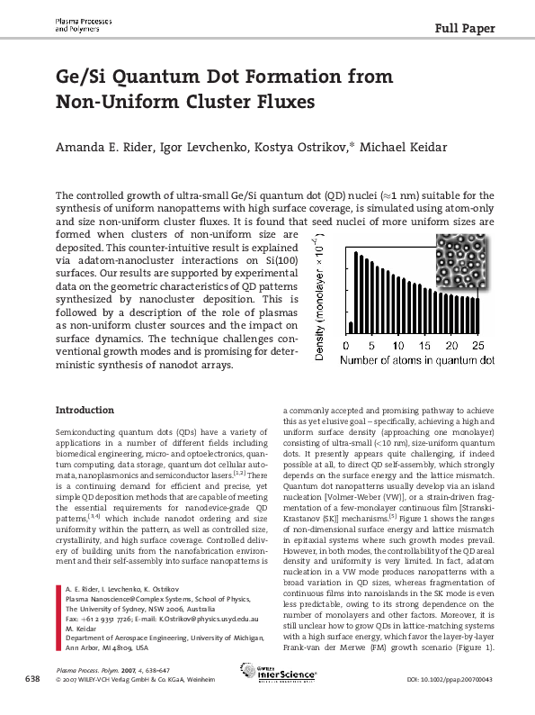 (PDF) Ge/Si Quantum Dot Formation From Non-Uniform Cluster Fluxes