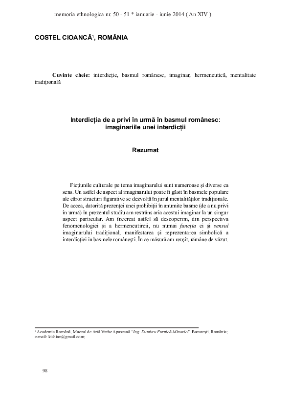 (PDF) Interdictia de a te uita in urma in basmul fantastic romanesc ...