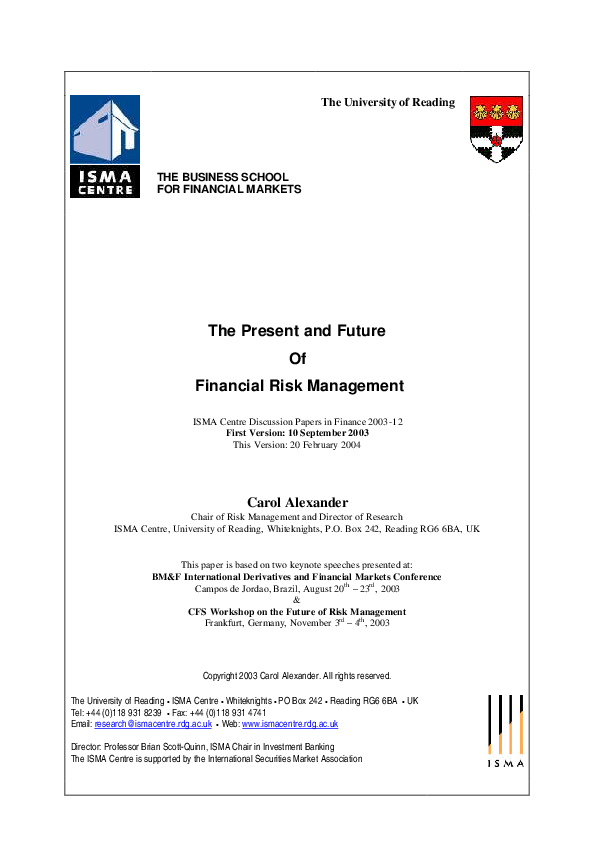 (PDF) The Present and Future of Financial Risk Management