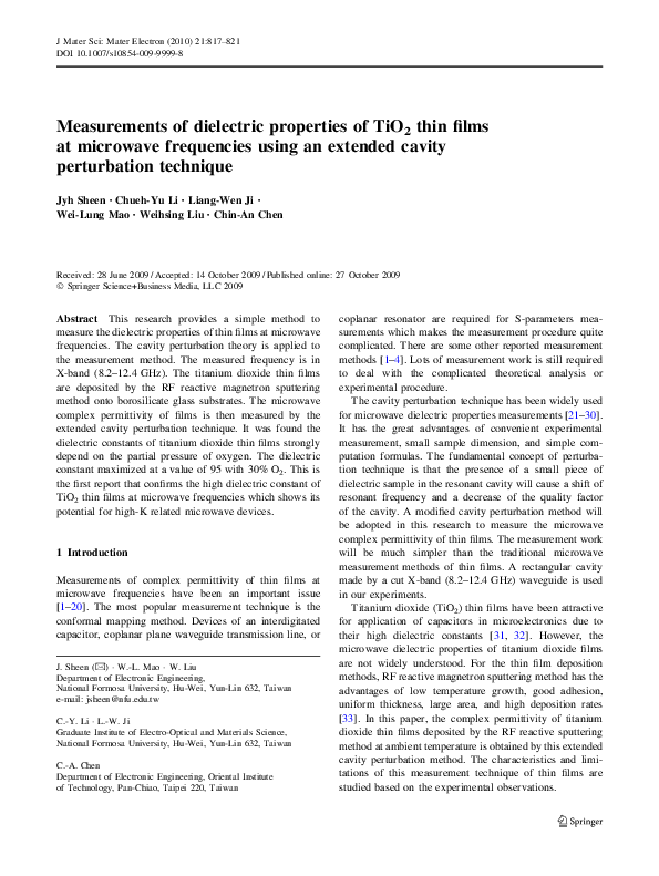 (PDF) Measurements of dielectric properties of TiO 2 thin films at ...