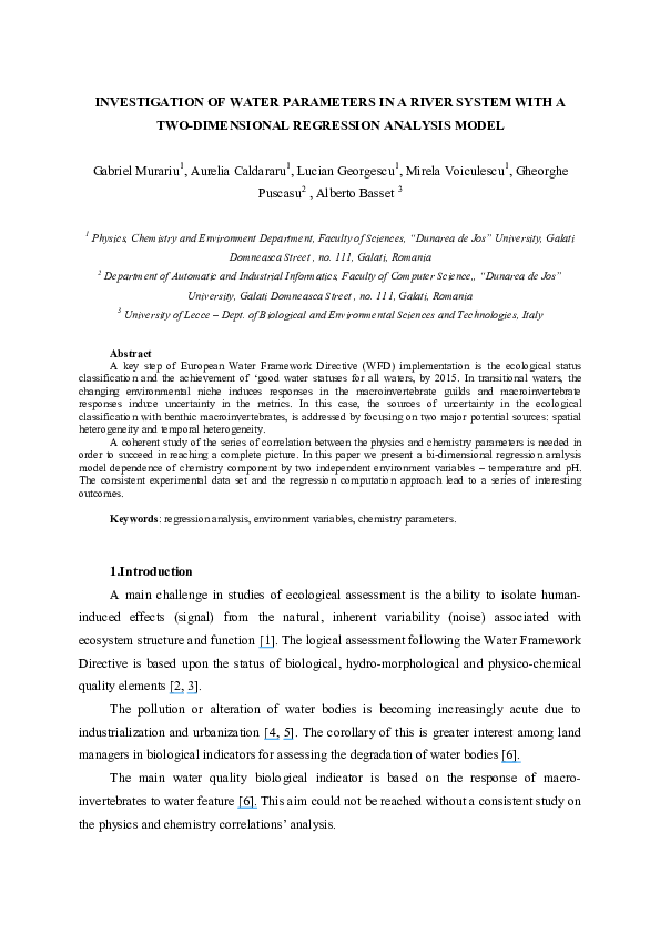 (PDF) Investigation of Water Parameters in a River System with a Two ...