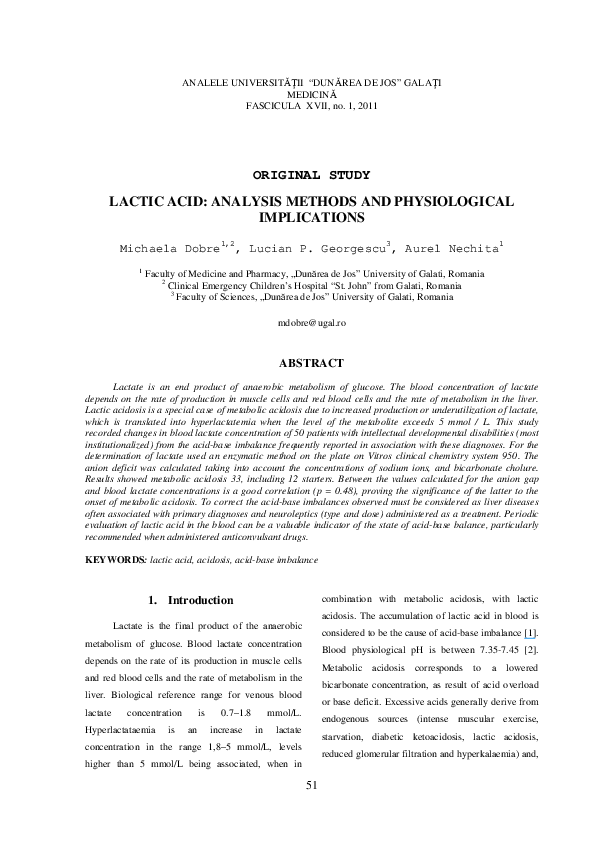 (PDF) Original Study Lactic Acid: Analysis Methods and Physiological ...