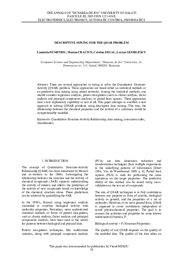 Pdf Descriptive Mining For The Qsar Problem