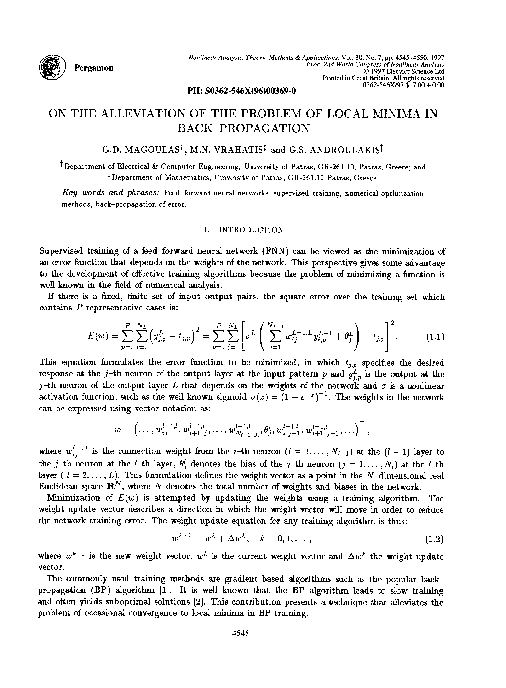 Pdf On The Alleviation Of The Problem Of Local Minima In Back Propagation