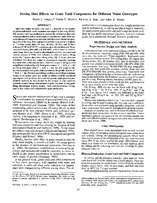 Pdf Sowing Date Effects On Grain Yield Components For Different Maize Genotypes