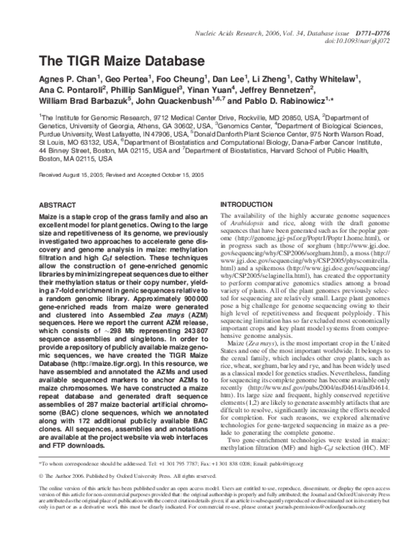 (PDF) The TIGR Maize Database