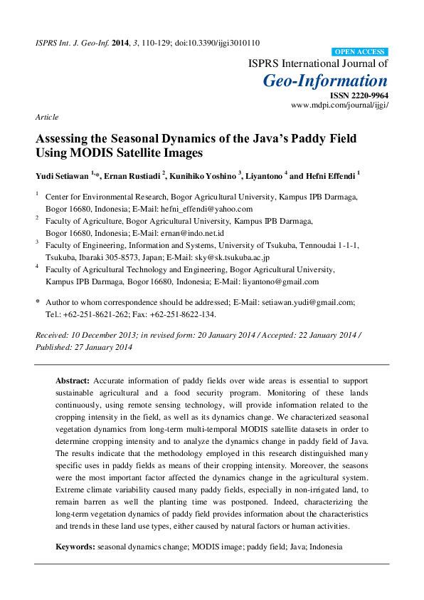 (PDF) Assessing the seasonal dynamics of the Java paddy field using MODIS satellite images IJGI2014