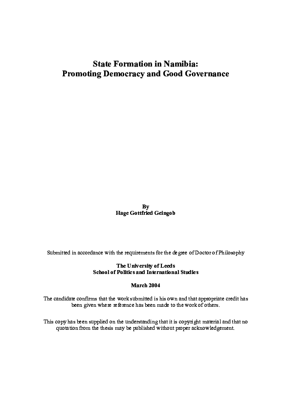 (PDF) State Formation in Namibia: Promoting Democracy and Good Governance