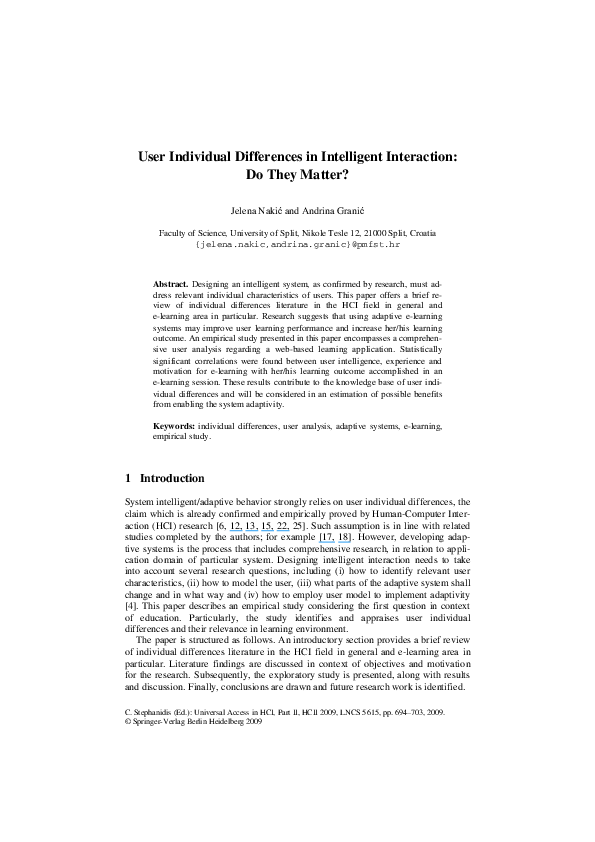 (PDF) User Individual Differences in Intelligent Interaction: Do They ...