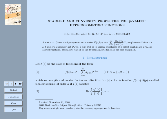 Pdf Starlike And Convexity Properties For P Valent Hypergeometric Functions