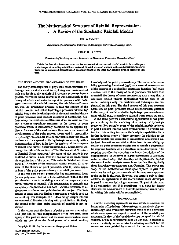 (PDF) The Mathematical Structure of Rainfall Representations 3. Some ...